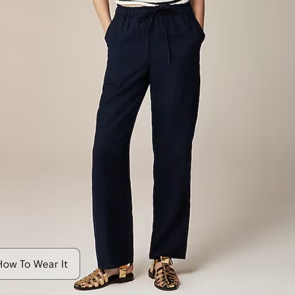 J. Crew | Pants & Jumpsuits | Nwt Jcrew Dark Navy Blue Pure Linen Pull ...